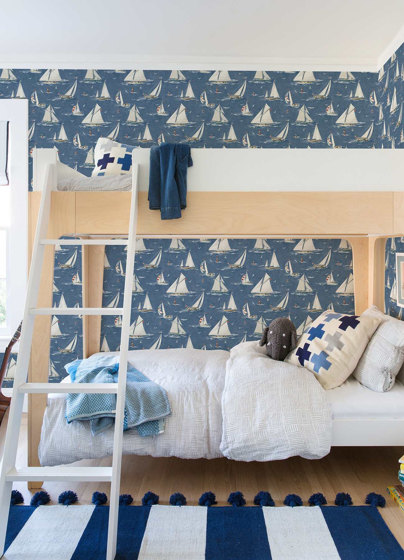 Leeward Navy Sailboat Wallpaper, Swatch - Beach Style - Wallpaper - by ...