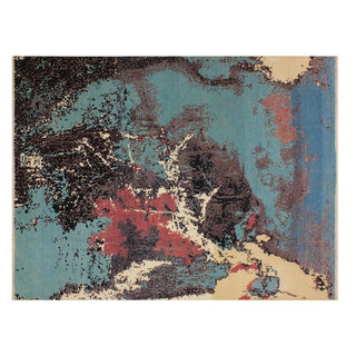Contemporary Ziegler Abstract Delsie Blue Ivory Wool&Silk Rug - 8'0'' x ...