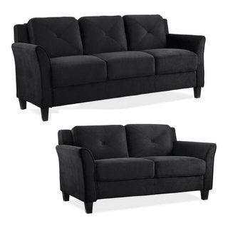 Home Square Transitional 2 Piece Set with Sofa and Loveseat in Black ...