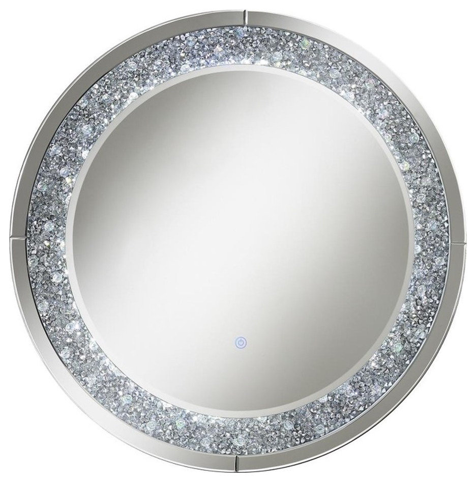 Coaster Lixue Modern Glass Round Wall Mirror with LED Lighting Silver ...