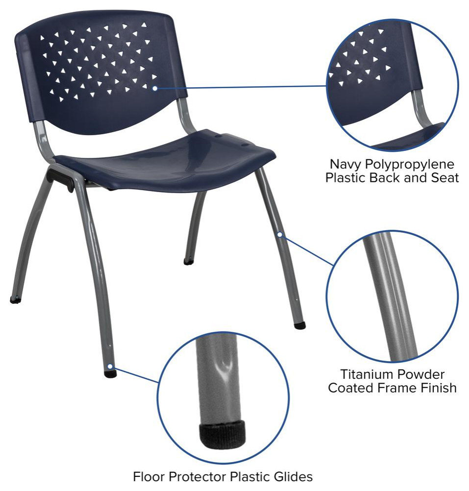 HERCULES Series 880 lb. Capacity Navy Plastic Stack Chair with Titanium ...