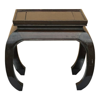 Oriental Chinese Brown Curve Leg Square Side Table Display Stand ...