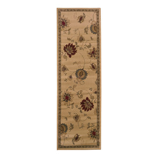 Amelia 008W6 Ivory/Green Rug, Runner 2'6" x 7'9" - Traditional - Hall ...