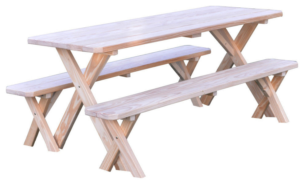 Pressure Treated Pine Cross Leg Picnic Table with Benches, 8 Foot ...