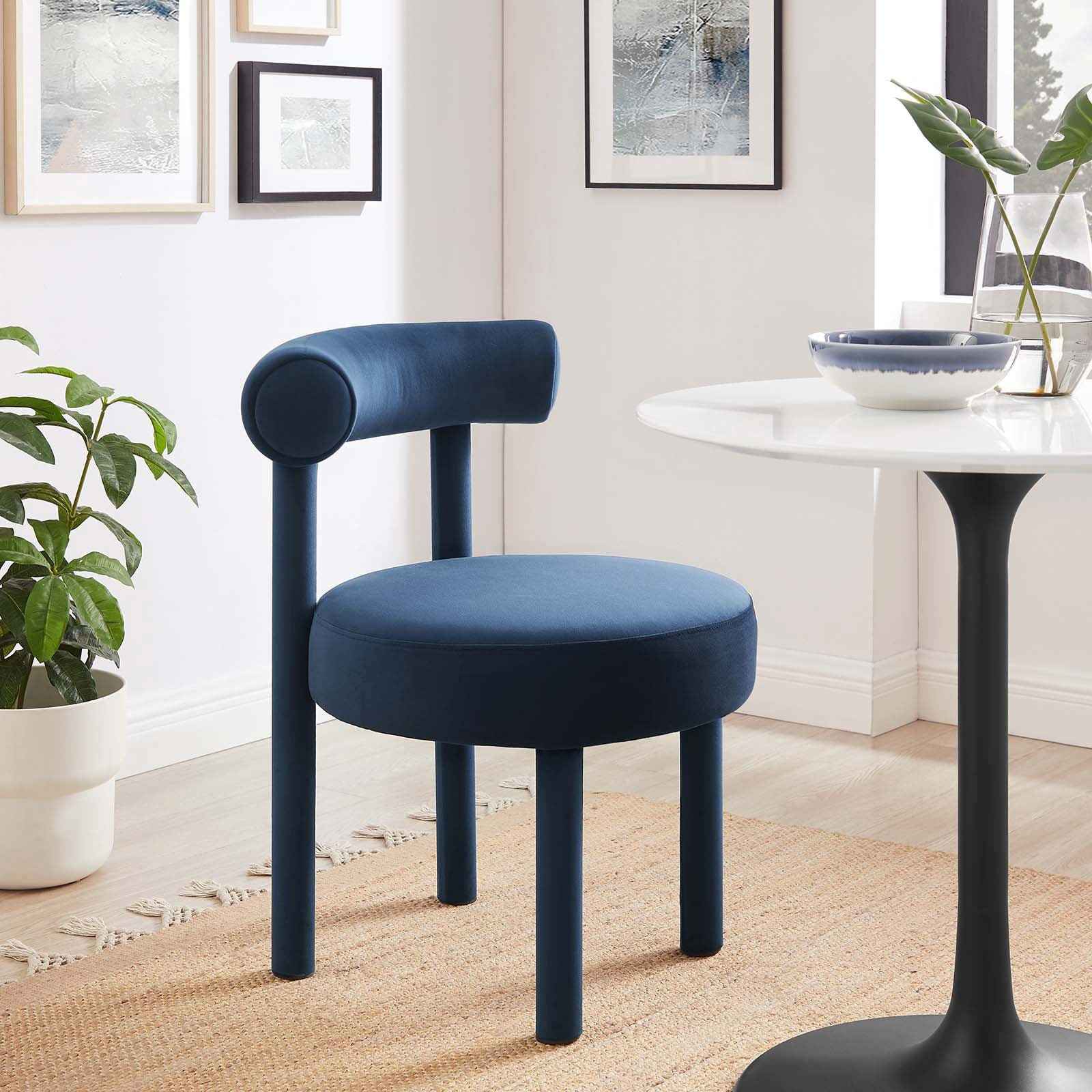 Toulouse Performance Velvet Dining Chair, Curved Round Bolster Side ...