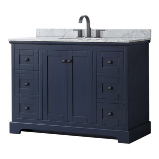 Avery 48" Single Vanity in Dark Blue, Top, Oval Sink, Matte Black Trim ...