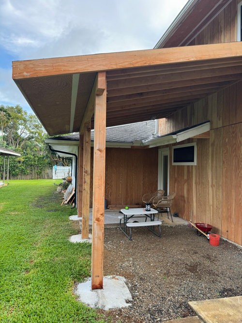 How to design this patio with overhang under lean to extension? | Houzz ...