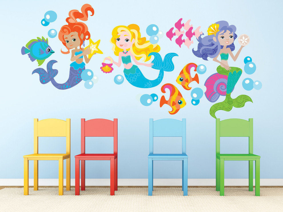 Mermaid Fabric Wall Decals, Set of 3 Beautiful Mermaids, Size Large ...