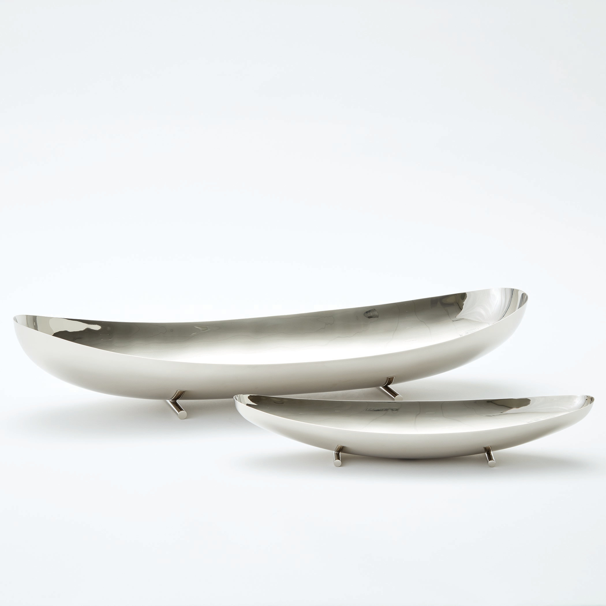 Elegant Silver Metal Long Swoop Bowl 30" Wide Minimalist Canoe Serving ...