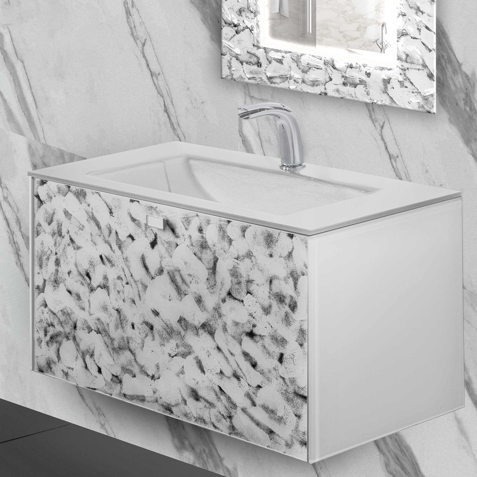 Sila Luxury Murano Glass Drop-In Single Bathroom Vanity 32", White ...