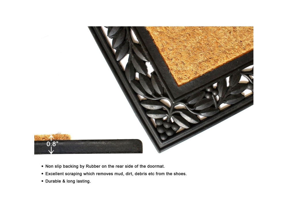Natural Black Moulded Holly Trellis Rubber Coir Doormat, 18"x30", 18 ...