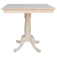 36" x 36" Unfinished Solid Wood Square Top Pedestal Table With 4 Stools ...