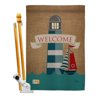 Lighthouse and Sailboat Coastal Nautical House Flag Set, 28" X 40" X 0. ...