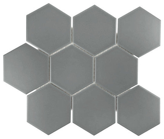 Gio Gray Matte 4" Hexagon Porcelain Mosaic Tile, 11 Sheets ...