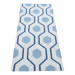 Ivory, Soft Wool Hand Woven, Kilim Geometric Design, Runner Rug, 2'7"x6 ...