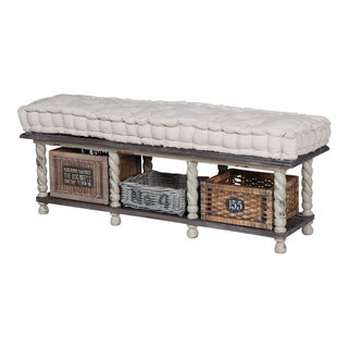 European Farmhouse Storage Bench - French Country - Upholstered Benches ...