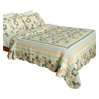 Halcyon Harmony 100% Cotton 3PC Patchwork Quilt Set (Full/Queen Size ...