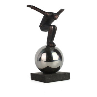 Metal 12" Balancing Man On Sphere, Bronze - Contemporary - Decorative ...