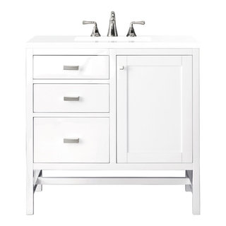 Addison 36" Vanity, Glossy White, Classic White Quartz Top ...