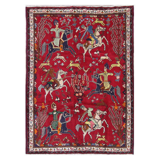 Consigned, Animal Print Hand-Knotted Oriental Persian Area Rug, Red, 9 ...