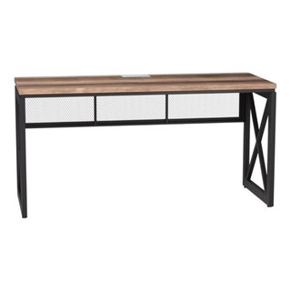 Rustic Desk, X-Accented Metal Legs With Mesh Support & Large Top ...