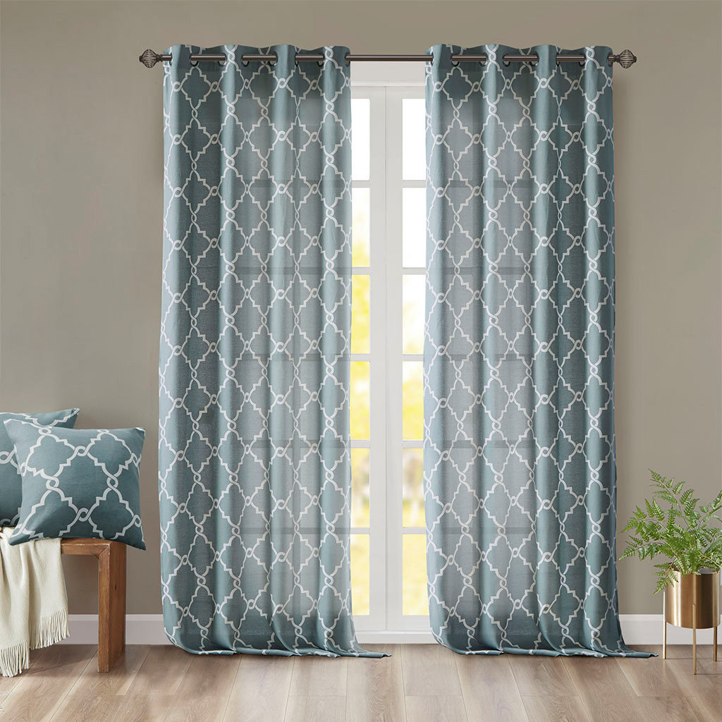 Madison Park Saratoga Fretwork Print Grommet Top Window Curtain Panel ...