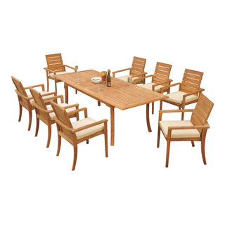 9-Piece Outdoor Teak Dining Set: 94" Rectangle Table, 8 Alps Stacking ...