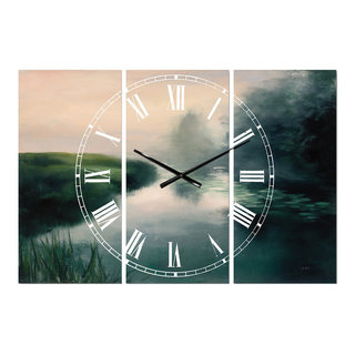 Twilight Fog Lakeshore Traditional 3 Panels Metal Clock - Contemporary ...