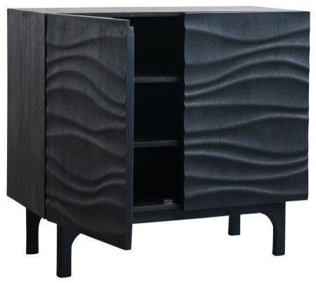 Mango Wood Cabinet With Removable Shelves and Soft Close Doors, Black ...