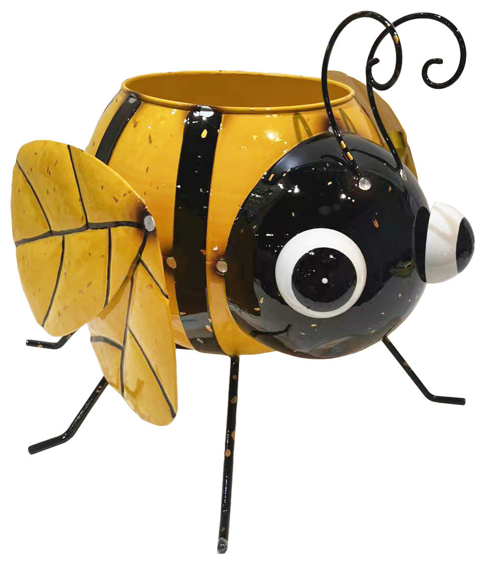 Colorful Enameled Metal Bumblebee Planter Decorative Flower Pot Yard ...