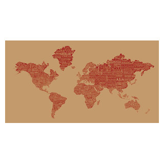 1-World Text Map Wall Decal - Red Wine, 67" x 36" - Modern - Wall ...
