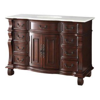 50 inch Cherry Wood Hopkinton Bathroom Sink Vanity White Marble Top ...