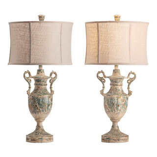 33"H Cream Resin Table Lamps With Cream Drum Shade, Set of 2 - French ...