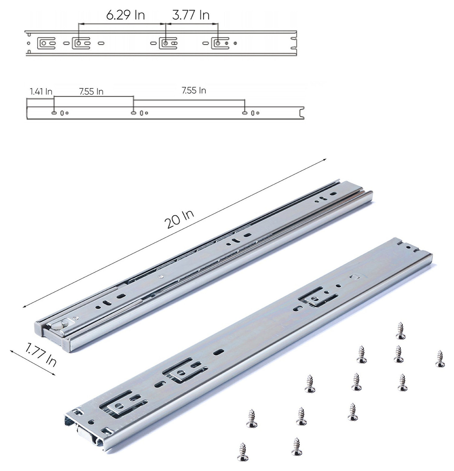 Soft Close Full Extension Drawer Slide, 20" Set of 1 Pairs ...