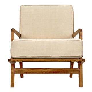 Arm Chair Allister Off-White Teak Cotton Peeled Rattan - Transitional ...