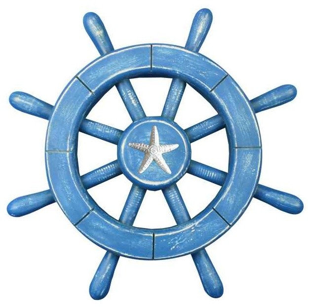 Rustic Decorative Ship Wheel With Starfish, All Light Blue 12" - Beach ...