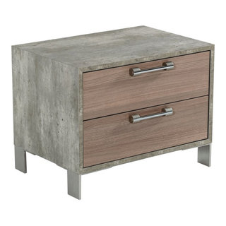 Modrest Boston Modern Stainless Steel & Faux Concrete Nightstand in Oak ...