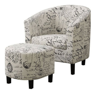 Off-White Upholstered Barrel Accent Chair and Ottoman with French ...