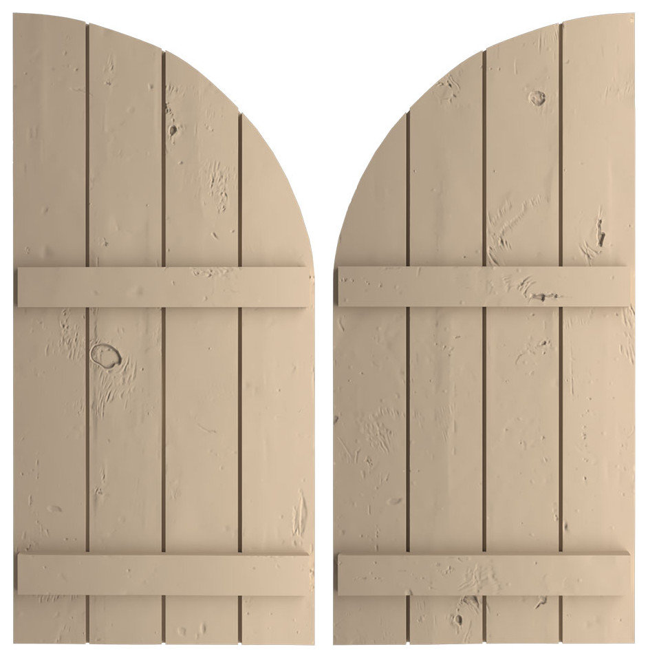 11"Wx24"H Hand Hewn Joined BnB Elliptical Top Faux Wood Shutters, 22"W ...