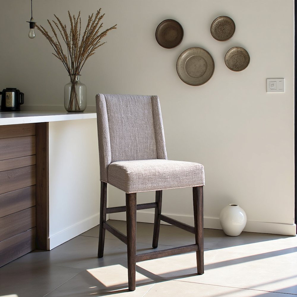 Brown Upholstered Counter Height Chairs – Wooden Bar Stools with Back ...