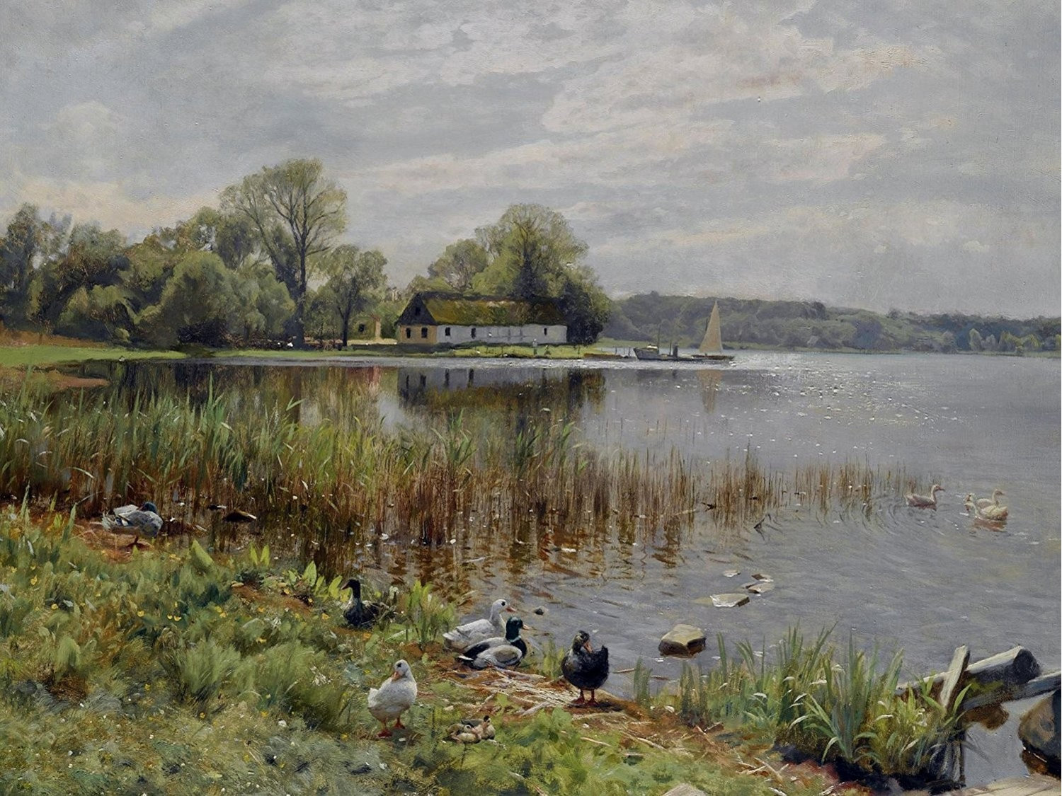 Tile Mural, Ducks By A Pond By Peder Monsted Trees Birds Water Lake ...