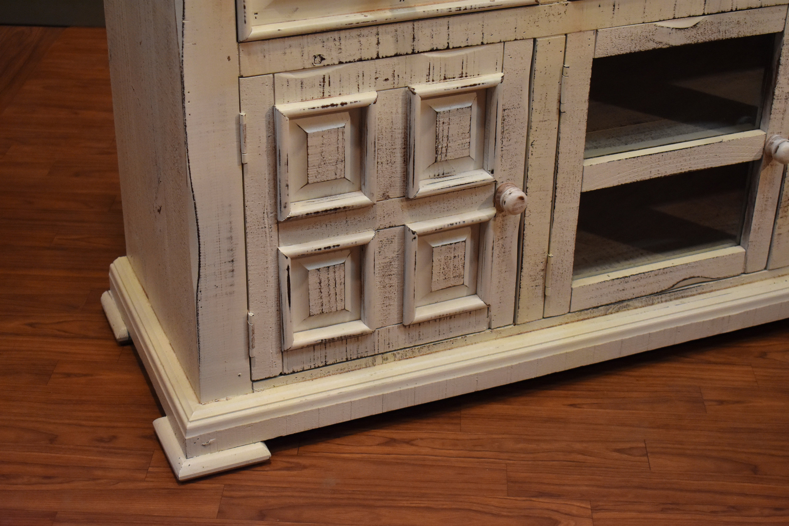 Rustic Solid Wood 73" Whitewashed TV Stand - Farmhouse - Entertainment ...