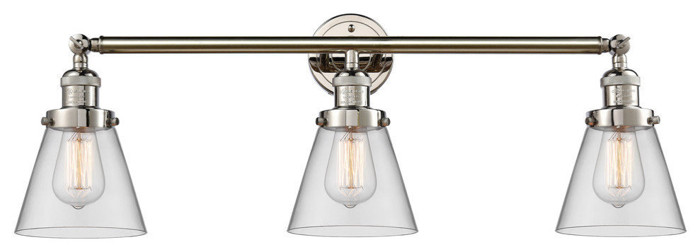 Innovations Small Cone 3-Light Bathroom Fixture, Polished Nickel ...