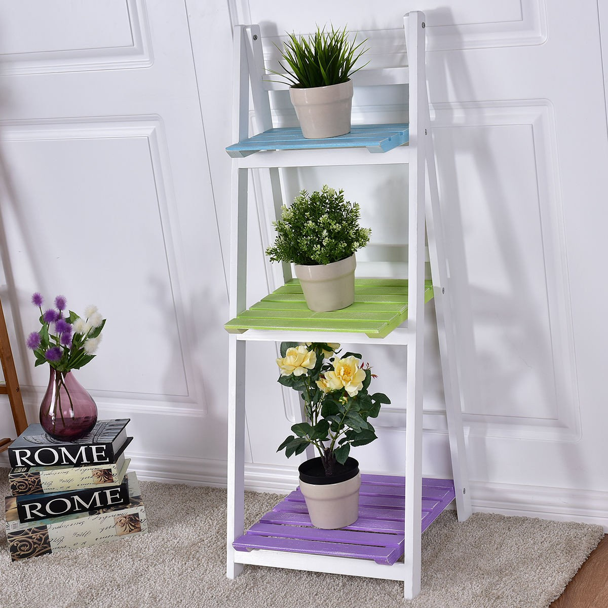 Modern Wooden 3-Tier Folding Display Shelf - Contemporary - Plant ...