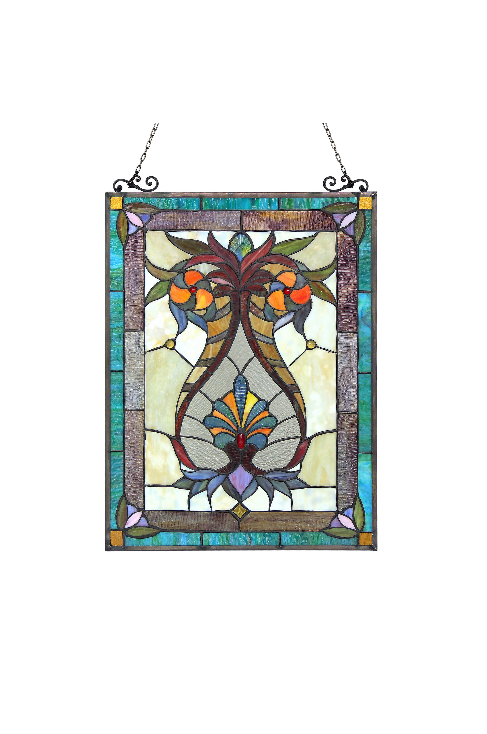 THEODORE, Tiffany-glass Victorian Window Panel, 17.5x25 - Stained Glass ...