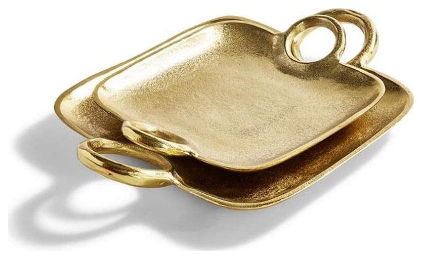 Two's Company Metropolitan Decorative Gold Trays With Handles, Set of 2 ...
