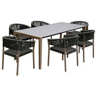 Doris Indoor 7 Pc Dining Set, Light Wood With Superstone and Charcoal ...