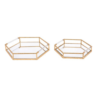 Modern Contemporary Boxe Tray Decor, Set of 2, Gold, Mirror Steel ...