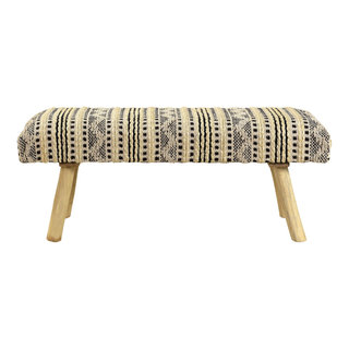Mira Boho Chevron Striped Natural Wood Accent Bench, Black and Natural ...