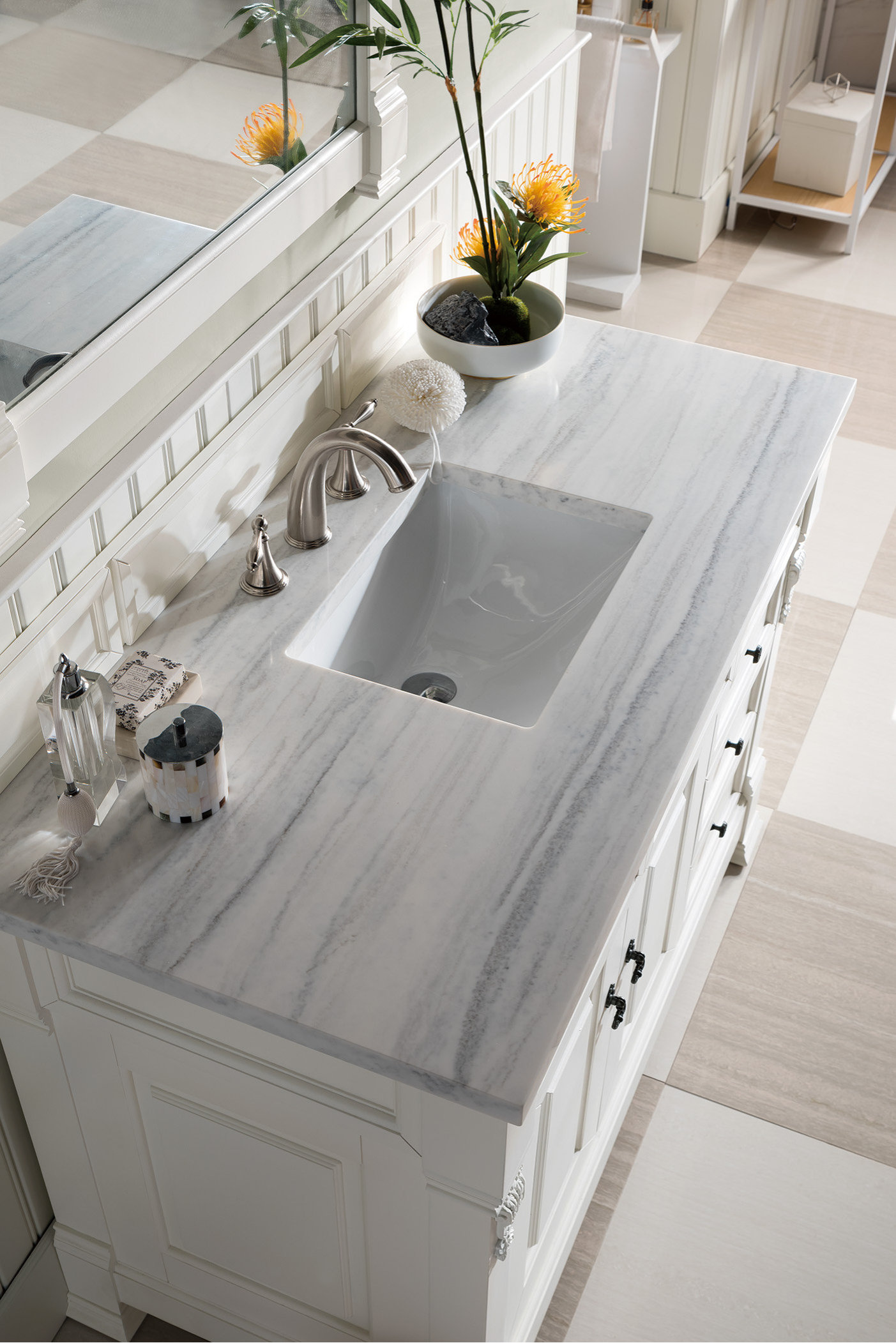 Brookfield 48" Bright White Vanity, Arctic Fall Solid Surface Top ...